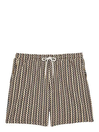 REISS Stretch-knit Abstract-stripe Shorts - Tobacco Brown