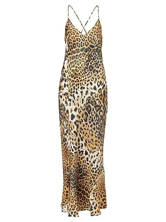 Roberto Cavalli Animal-print Open-back Silk Maxi Dress - Naturale