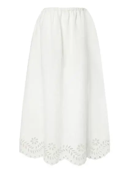 MALINA Elasticated-waist Broderie-anglaise Linen-blend Maxi Skirt - White