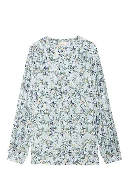 Zadig&Voltaire Tamela Floral-print Tie-neck Blouse - Cloud