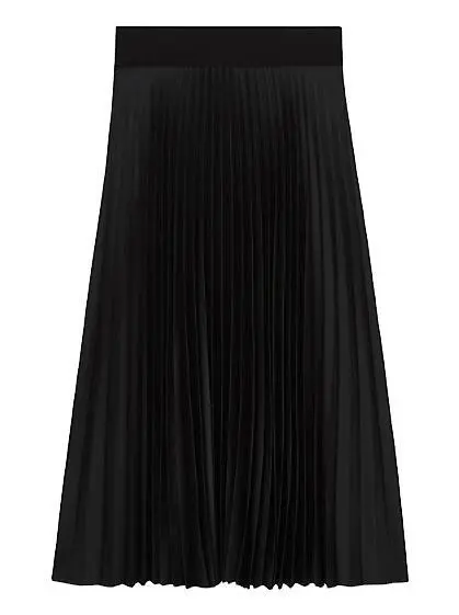 REISS Pleated Woven Midi Skirt - Black
