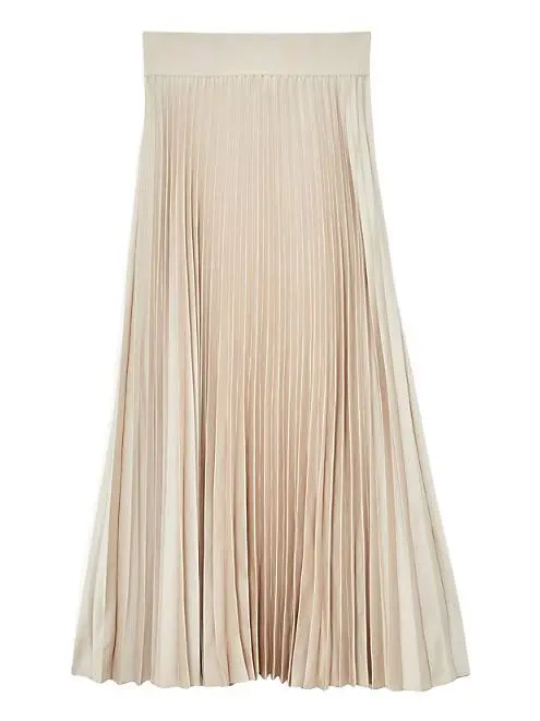 REISS Pleated Woven Midi Skirt - Champagne Neutral