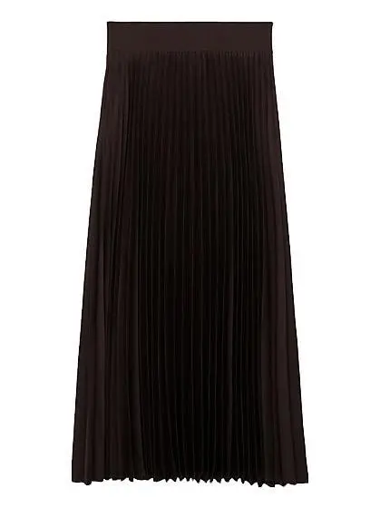 REISS Pleated Woven Midi Skirt - Chocolate Brown