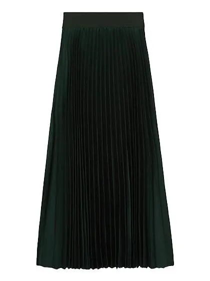 REISS Pleated Woven Midi Skirt - Dark Green