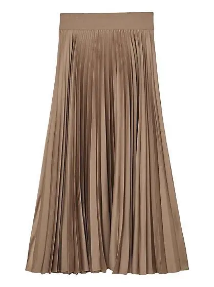 REISS Pleated Woven Midi Skirt - Mocha Brown