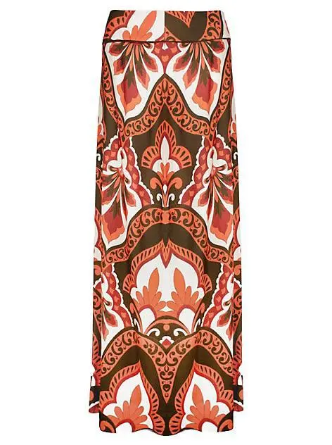 RO&ZO Round-neck Tile-print Maxi Dress - Brown