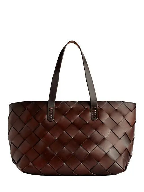 Dragon Diffusion Crossover Woven Leather Tote - Dk.brown