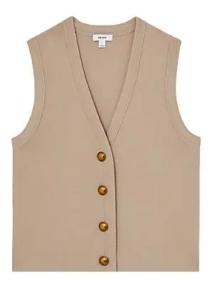 REISS Gaia Button-embellished Stretch-knit Vest - Neutral