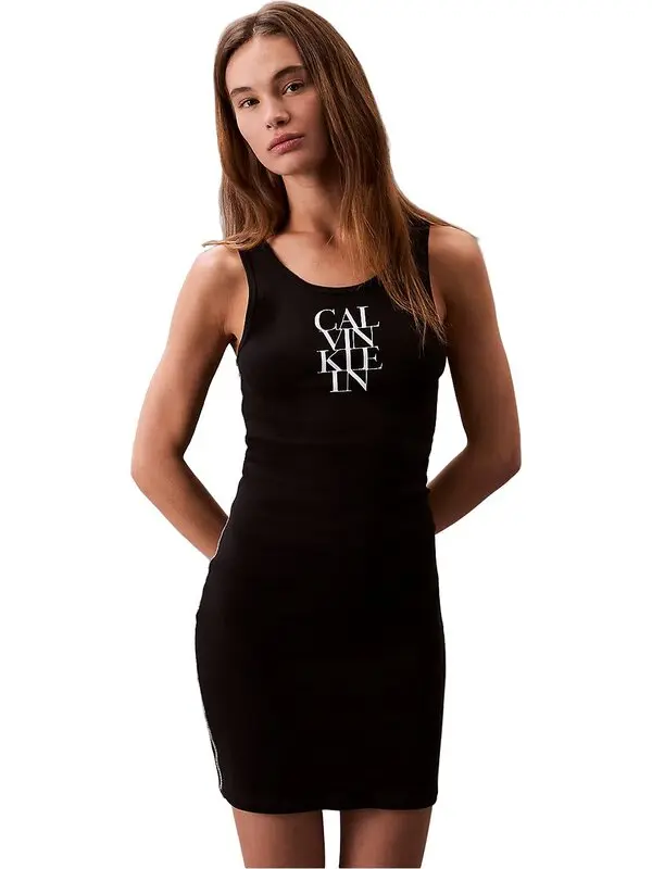 Calvin Klein Cotton Rib Logo Mini Tank Dress - Black