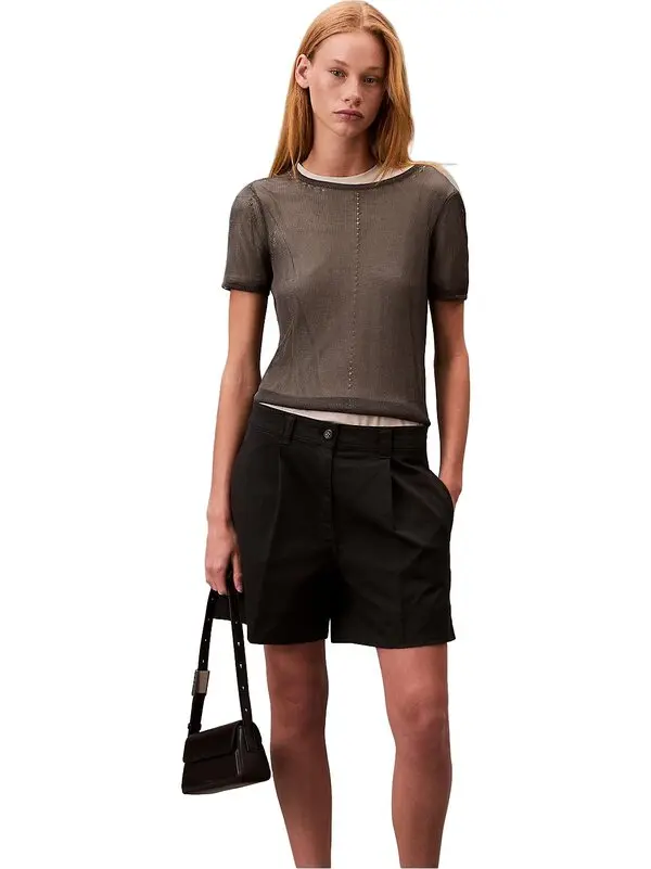 Calvin Klein Cotton Stretch Twill Pleated Bermuda Shorts - Black