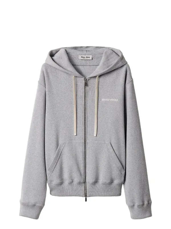 Miu Miu Cotton Fleece Zip-up Hoodie - Grey