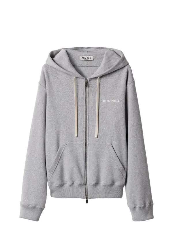 Miu Miu Cotton Fleece Zip-up Hoodie - Grey
