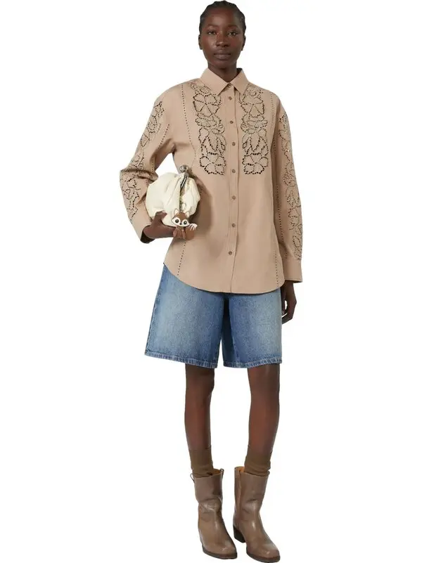 Max Mara Relaxed-fit Embroidered Poplin Shirt - Light Brown