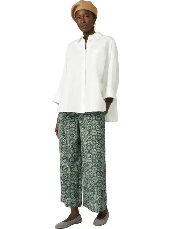 Max Mara Printed Silk Cropped Trousers - Light Blue