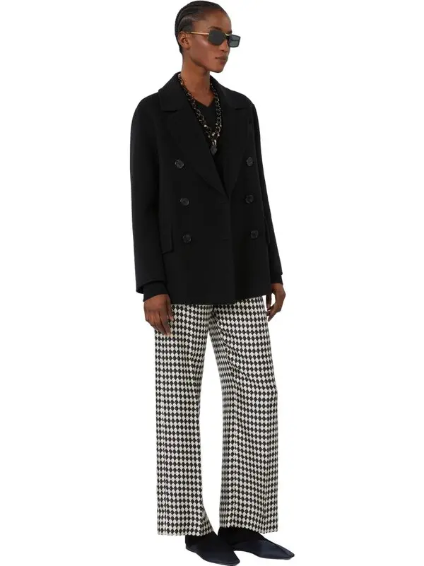 Max Mara Flared Printed Silk Trousers - Black