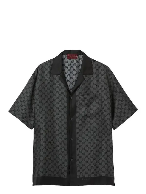 Gucci Printed Silk Twill Bowling Shirt - Black