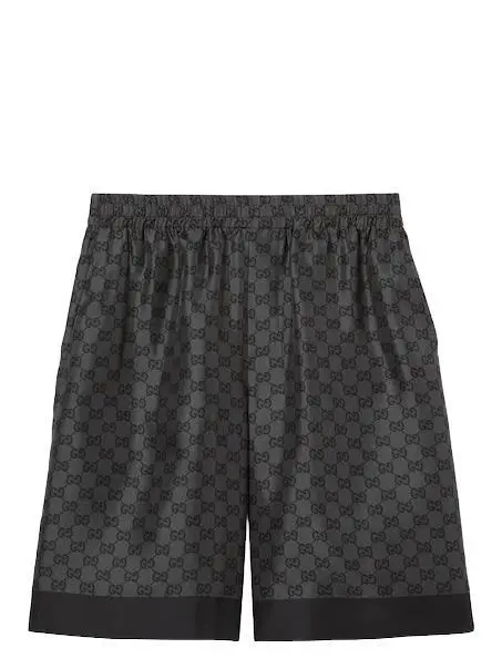 Gucci Printed Silk Twill Shorts - Grey