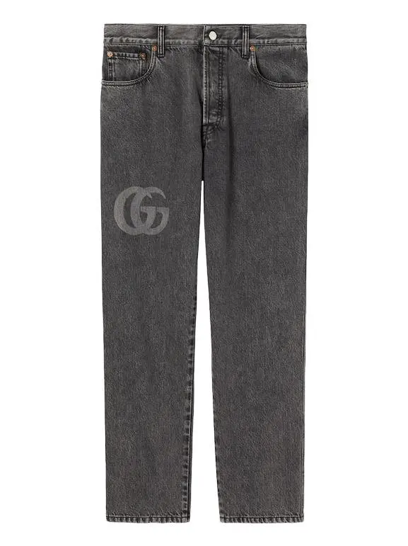 Gucci Slim-fit Denim Pant With Logo Detail - Grey