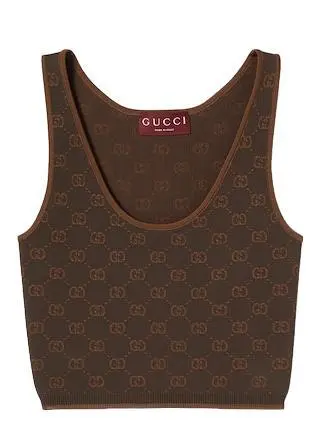 Gucci Stretch Gg Viscose Jacquard Tank Top - Brown