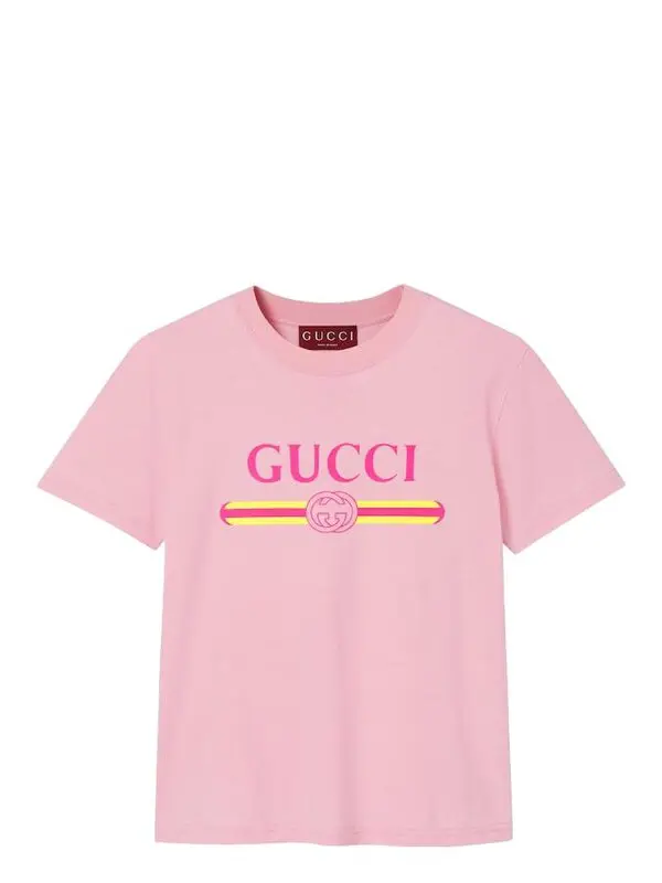 Gucci Cotton Jersey T-shirt With Interlocking G And Web Print - Pink