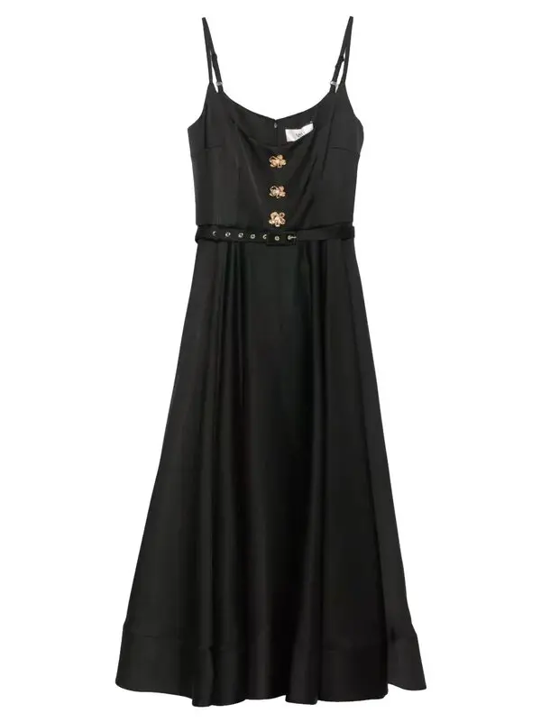 NISSA Belted Midi Dress - Black