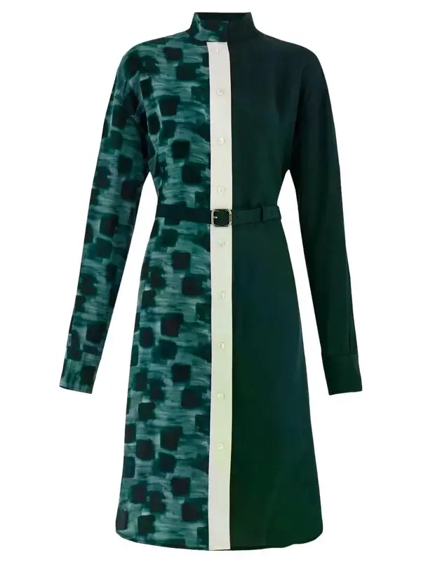 FERRAGAMO Colour-blocked Belted Shirt Dress - Green