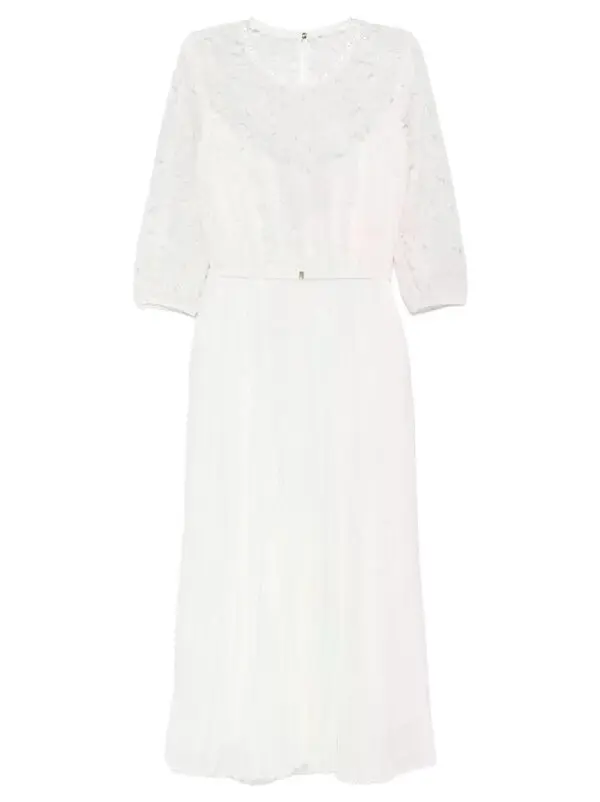 NISSA Floral-embroidered Pleated Dress - White