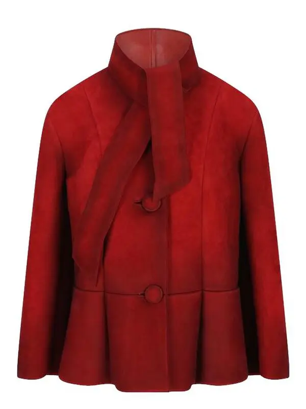 Prada Paired Suede Jacket With Matching Scarf - Red