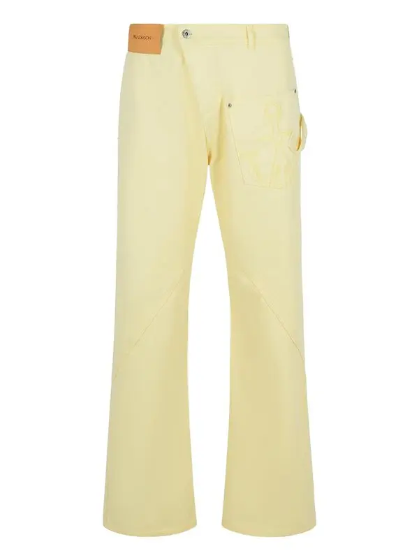JW Anderson Workwear Cotton Pants With Twisted Leg - Yellow