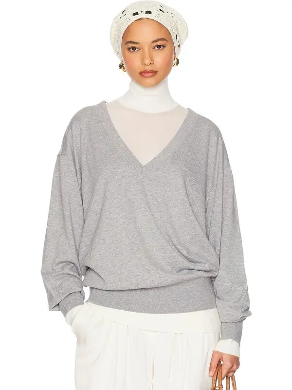 HELSA Oversized V Neck Sweater - Heather Grey