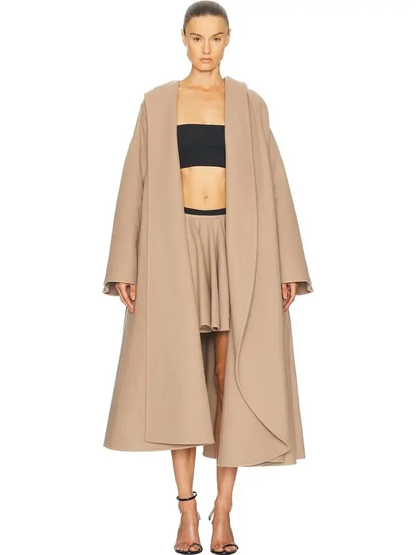 Alaïa Hood Maxi Cape - Camel
