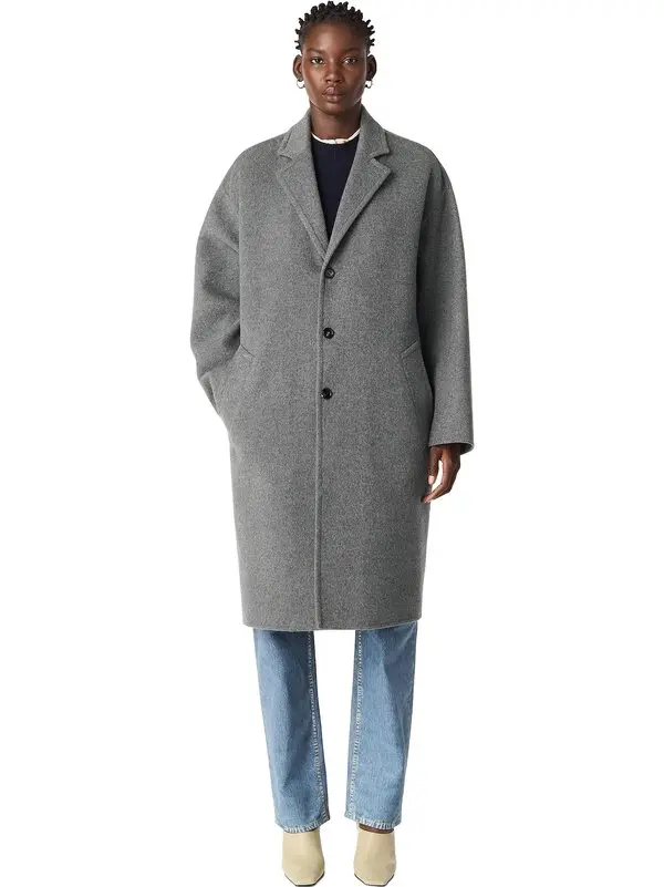 BOTTEGA  VENETA Cashmere Single Breasted Coat - Grey Melange
