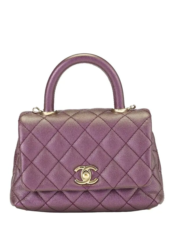 Chanel Iridescent Quilted Caviar Coco Handle Bag - Purple