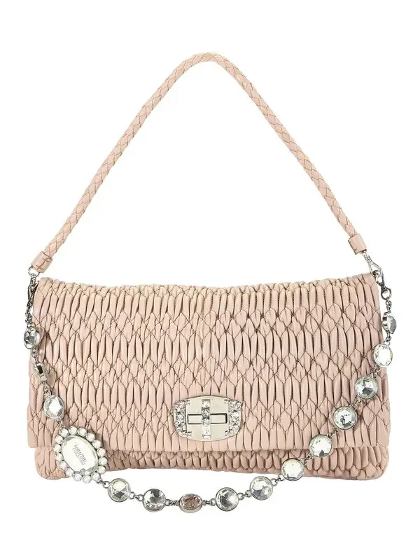 Miu Miu Nappa Leather Crystal Flap Shoulder Bag - Pink