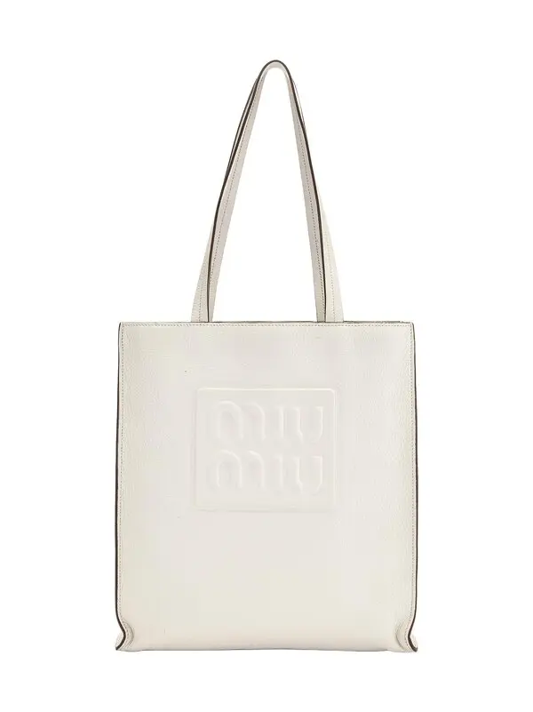Miu Miu Calfskin Embossed Logo Tote - White