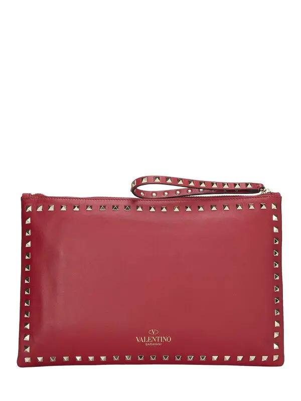 Valentino Garavani Leather Rockstud Spike Clutch - Red