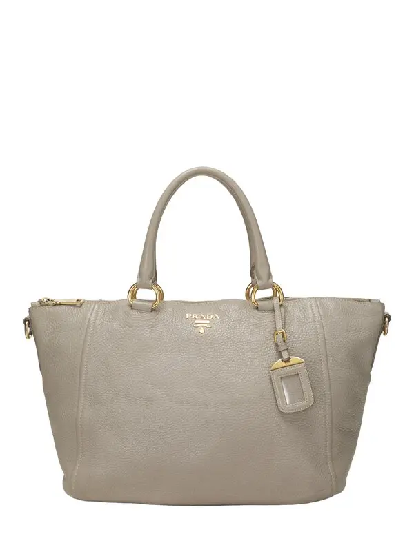 Prada Vitello Daino Convertible Zip Tote - Grey