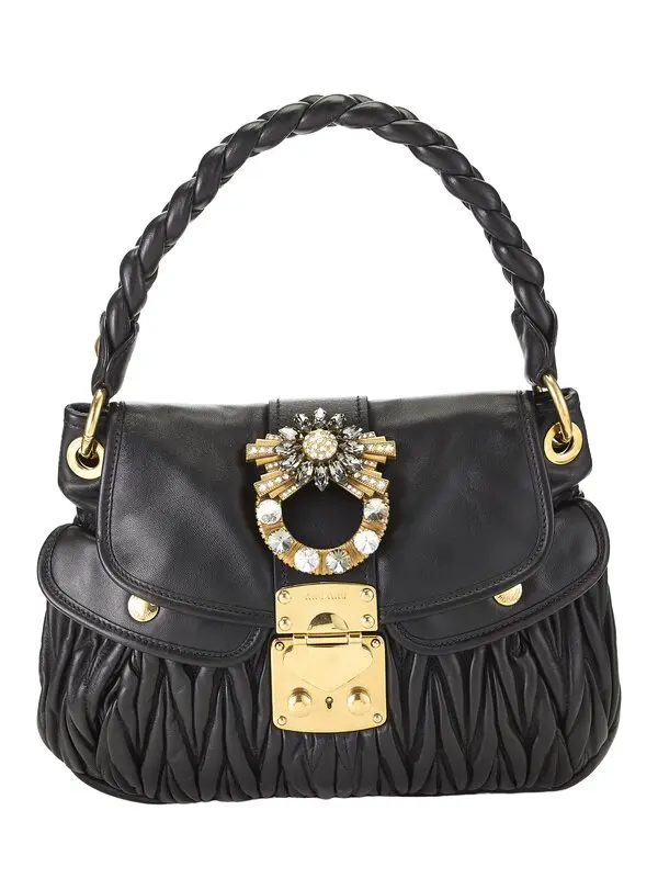 Miu Miu Calfskin Hobo With Buckle And Strap - Black