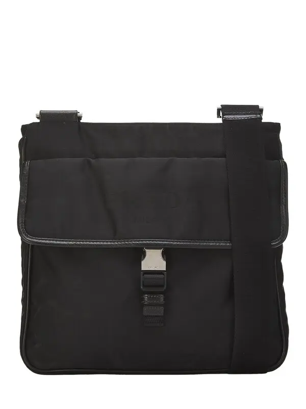 Prada Nylon Buckle Flap Messenger - Black