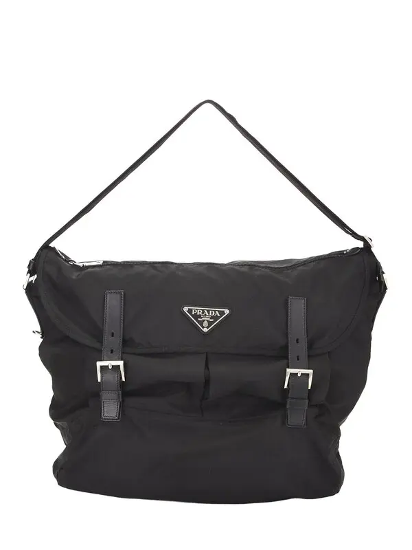 Prada Nylon Double Buckle Flap Messenger Bag - Black