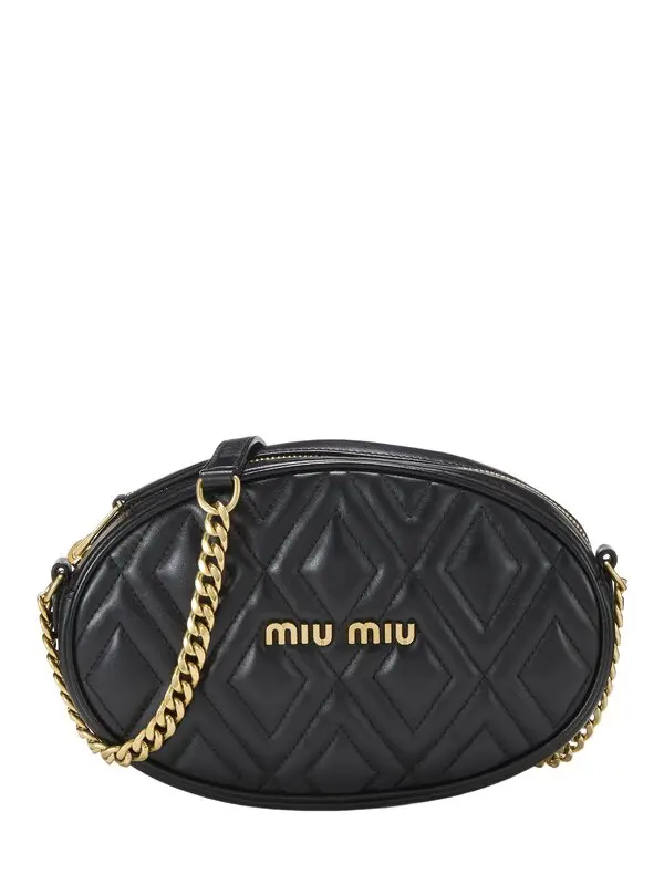 Miu Miu Calfskin Diamond Quilted Shoulder Bag - Black