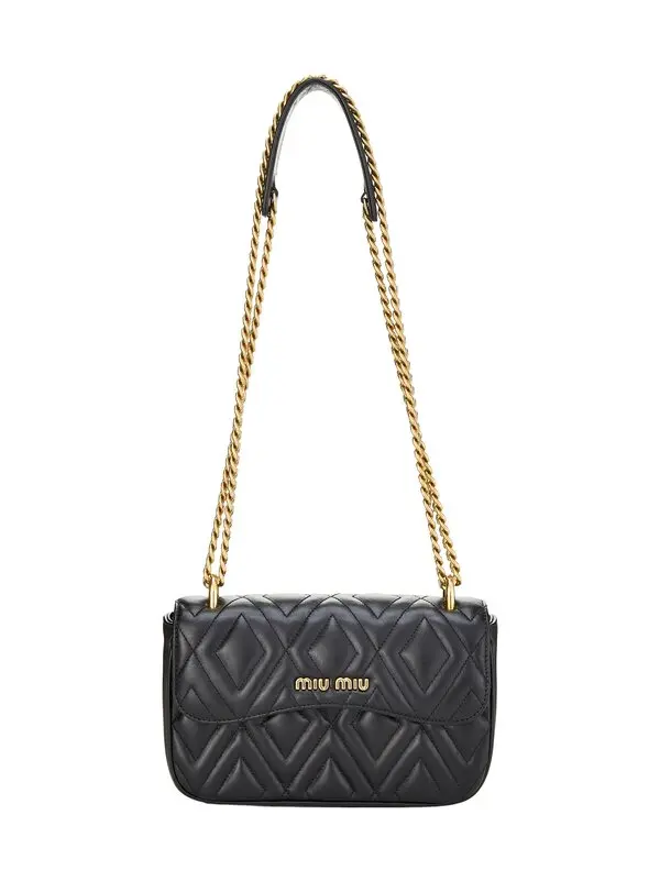 Miu Miu Calfskin Diamond Quilted Shoulder Bag - Black