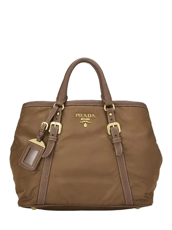 Prada Nylon Convertible Buckle Handbag - Brown