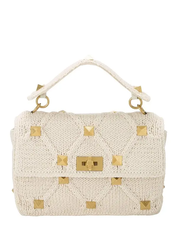 Valentino Garavani Knit Roman Stud Top Handle Bag - Cream