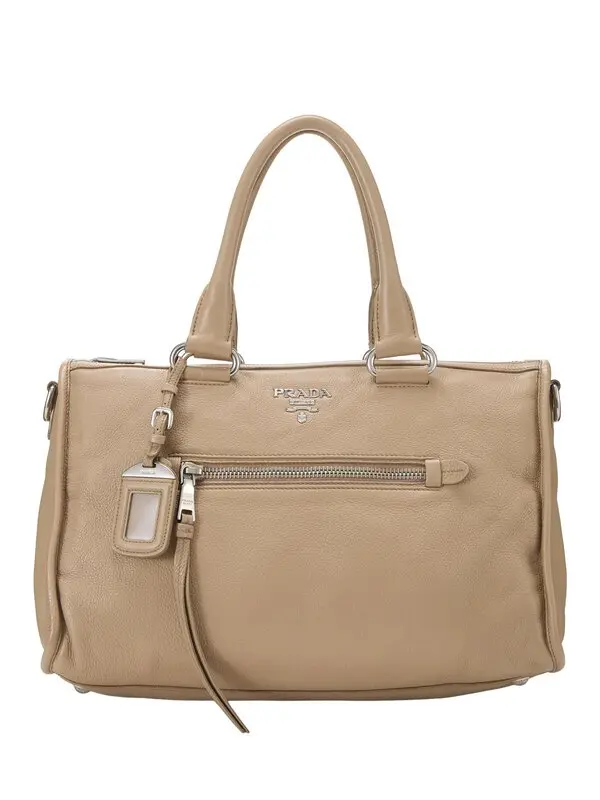 Prada Vitello Daino Convertible Zip Handbag - Beige