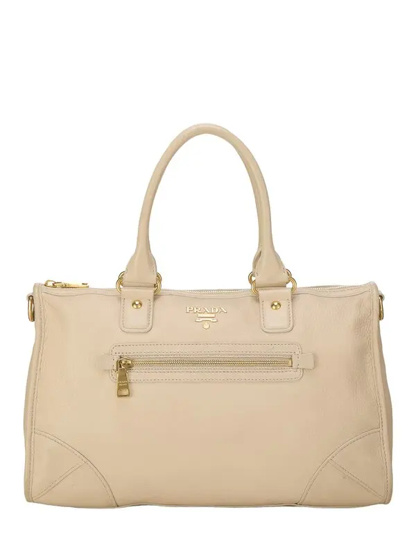 Prada Vitello Daino Convertible Zip Handbag - Beige