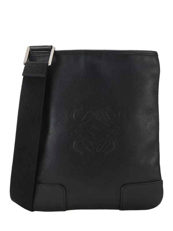 Loewe Calfskin Anagram Flat Messenger - Black