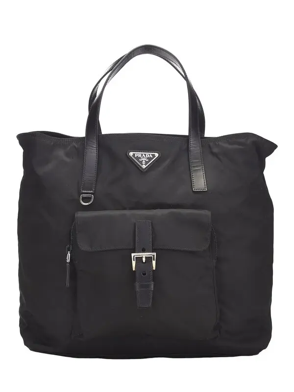 Prada Front Buckle Tote - Black