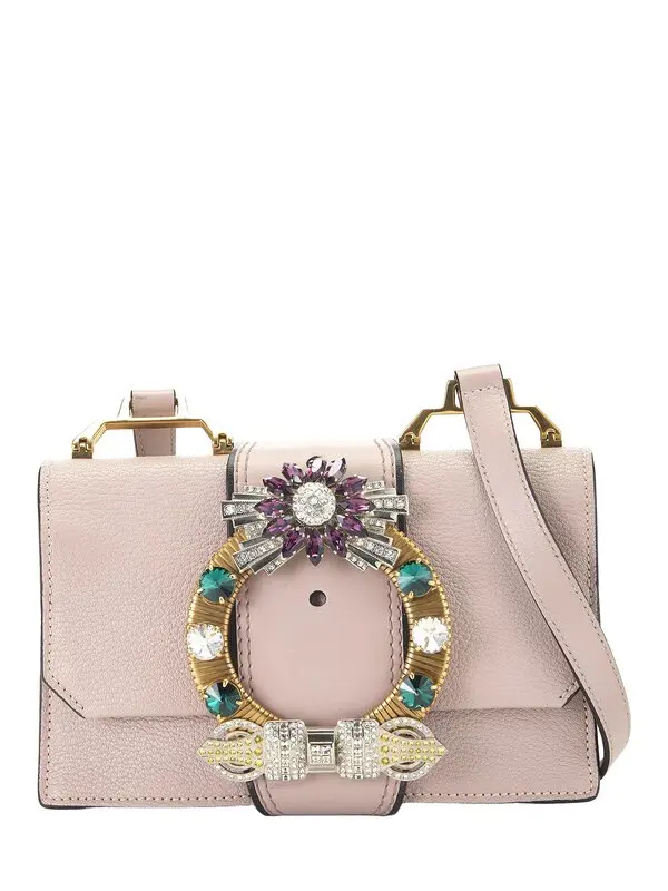 Miu Miu Leather Crystal Embellished Shoulder Bag - Pink