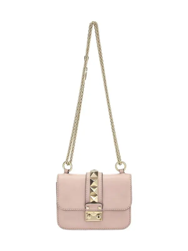 Valentino Garavani Leather Glam Lock Rockstud Flap Bag - Pink